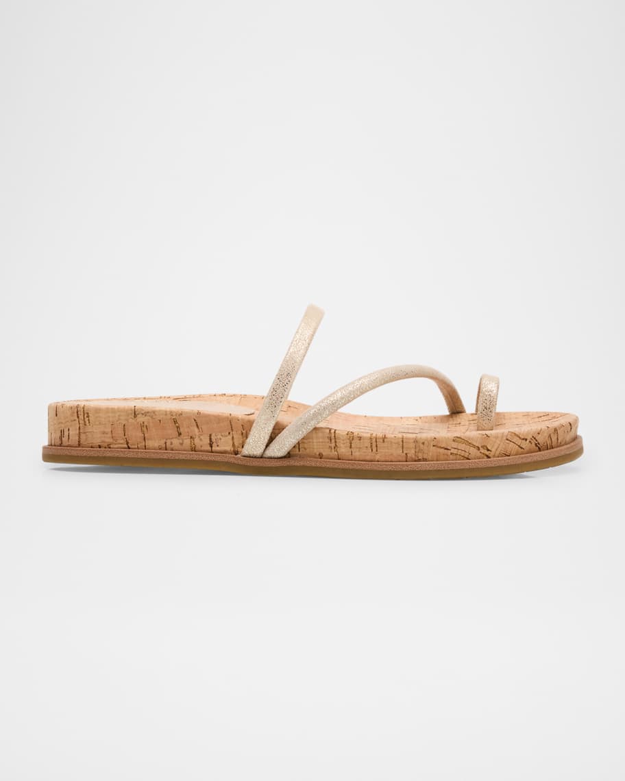 Eileen Fisher Dorado Metallic Suede Toe-Ring Slide Sandals | Neiman Marcus