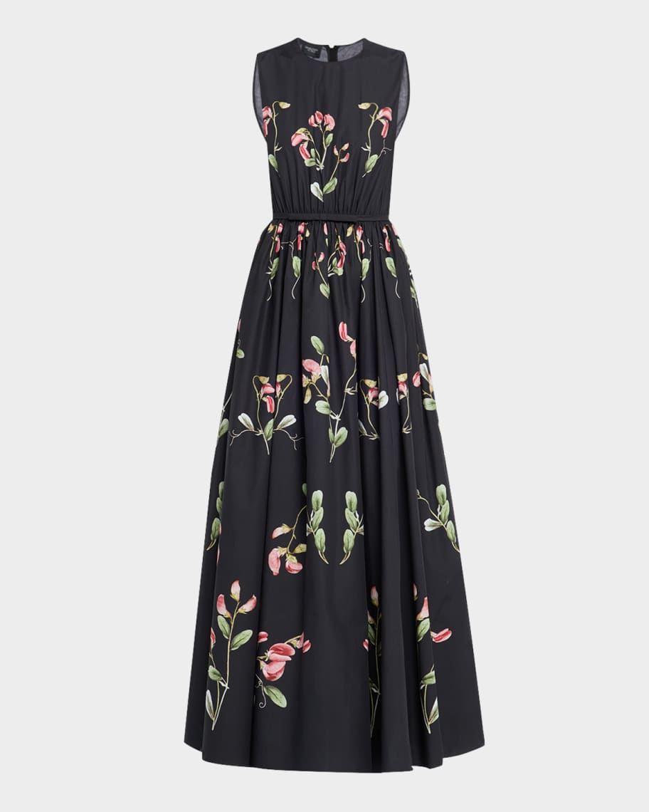 Giambattista Valli Flower-Print Bow Sleeveless Midi Dress | Neiman Marcus