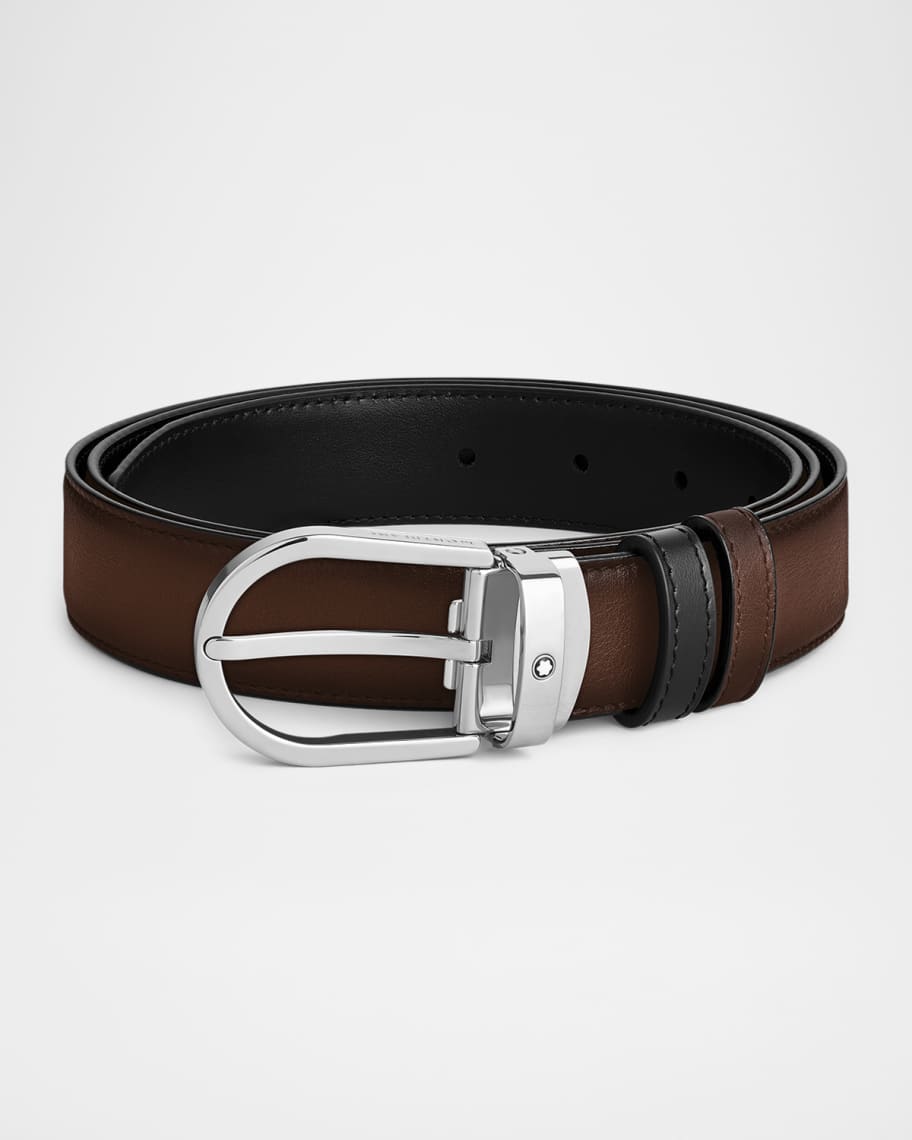 Montblanc Men's Horseshoe-Buckle Reversible Leather Belt | Neiman Marcus