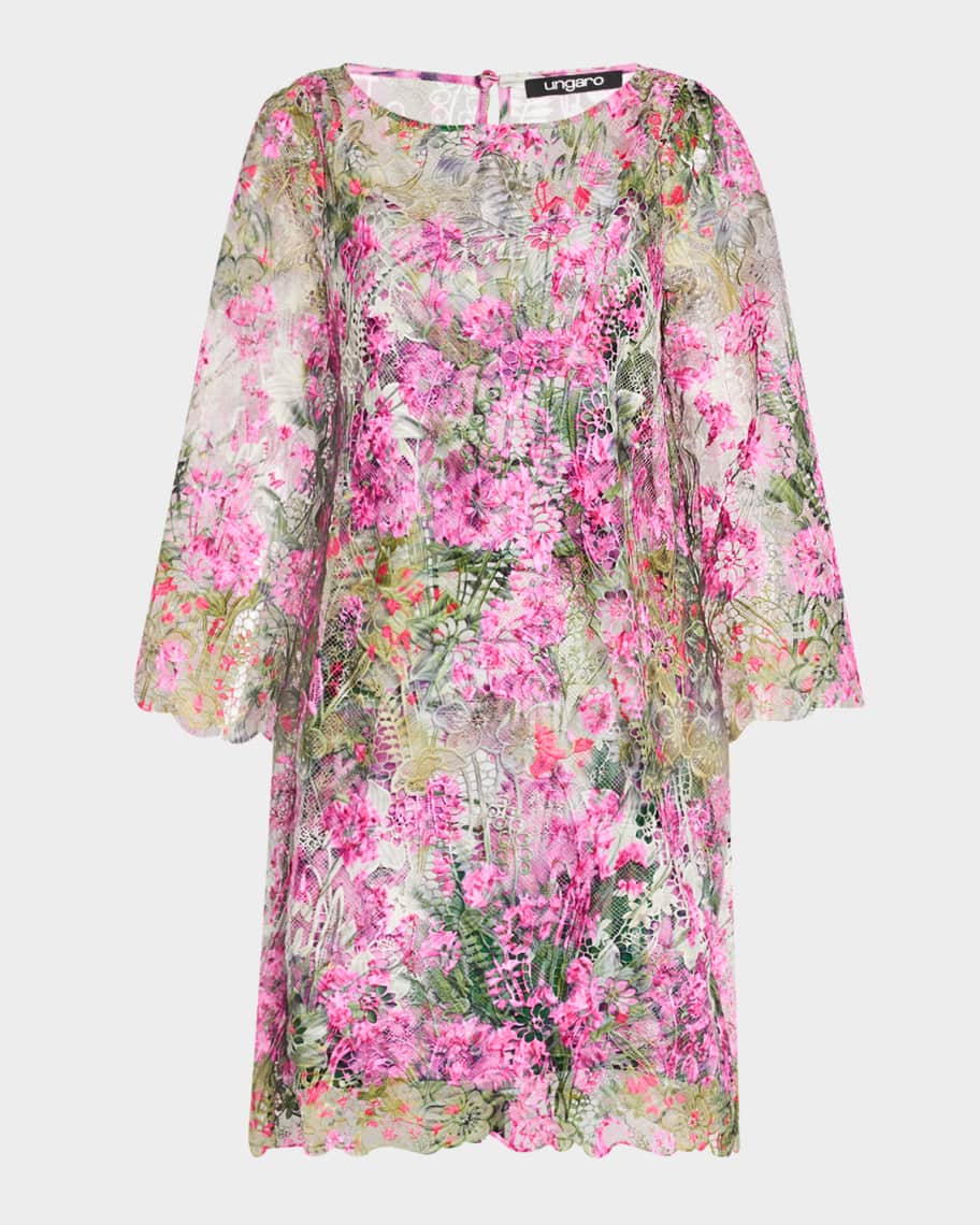 Ungaro Printed Floral Lace Mini Shift Dress | Neiman Marcus