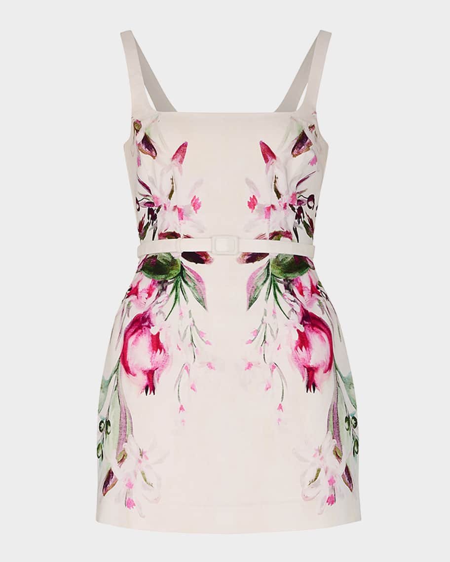 NICHOLAS Elissa Belted Floral-Print Mini Dress | Neiman Marcus