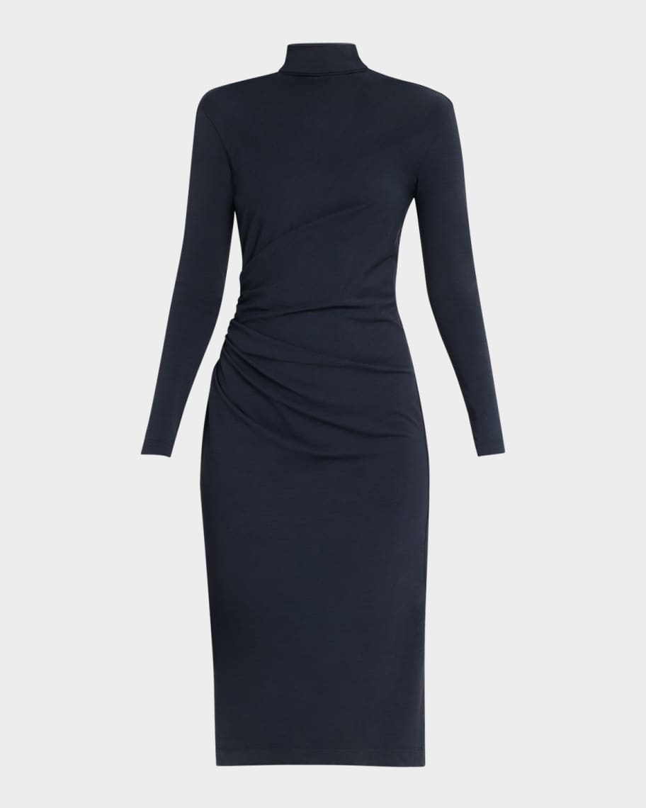 Brunello Cucinelli Synched-Waist Wool Jersey Long-Sleeve Midi Dress ...