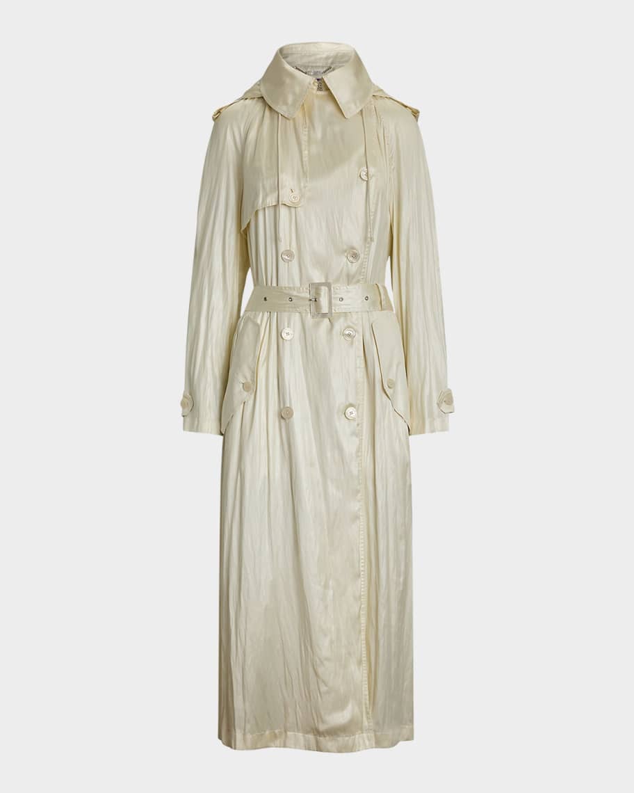 Ralph Lauren Collection Twyla Technical Glossy Charmeuse Trench Coat | Neiman Marcus