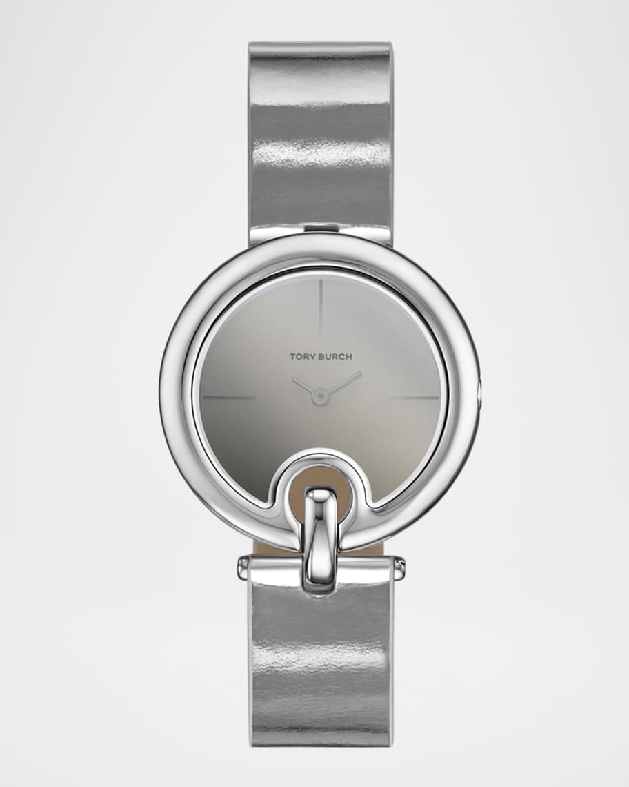 Tory Burch Pierced 36mm Watch with Silver Metallic Leather Strap ...