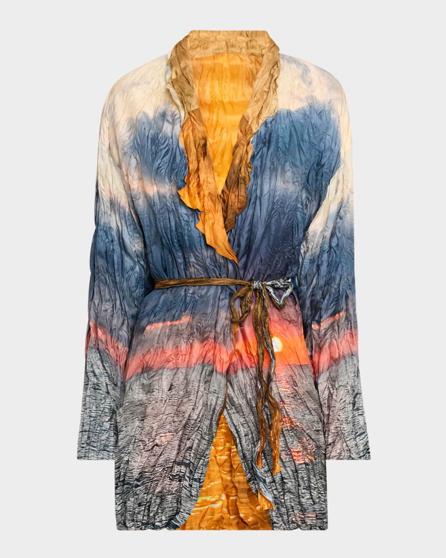 Roberto Cavalli Sunrise-Print Pleated Belted Jacket | Neiman Marcus