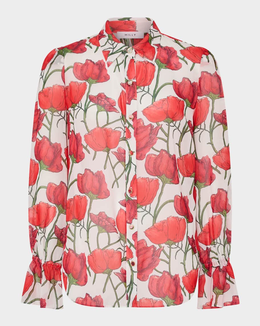 Milly Lacey Peony Button-Front Blouse | Neiman Marcus
