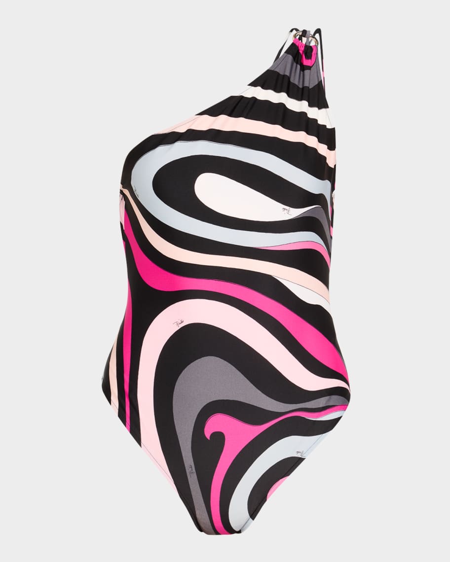 Pucci Marmo-Print Strappy Backless One-Piece Swimsuit | Neiman Marcus