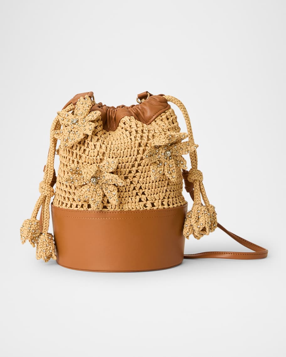 BTB Los Angeles Drawstring Floral Straw Shoulder Bag | Neiman Marcus