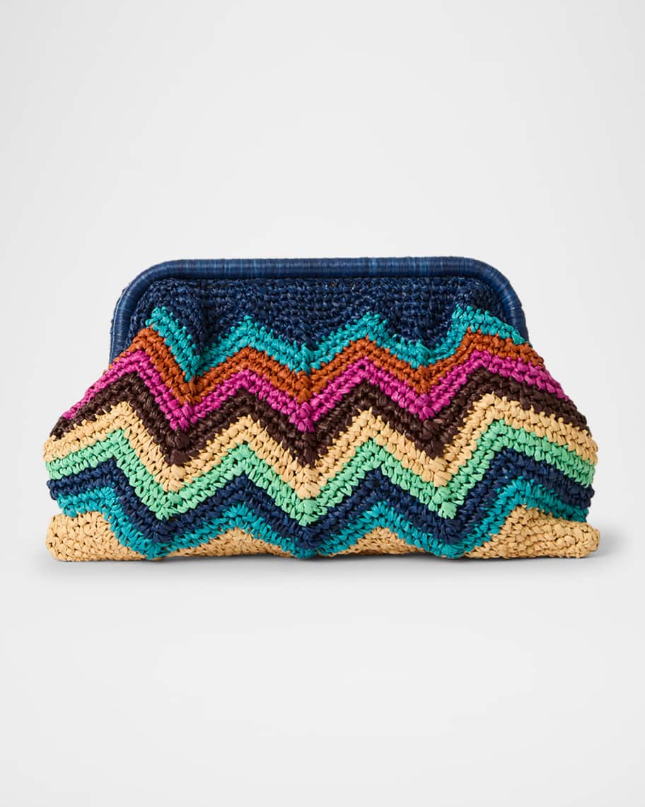 BTB Los Angeles Skype Zigzag Straw Clutch Bag | Neiman Marcus