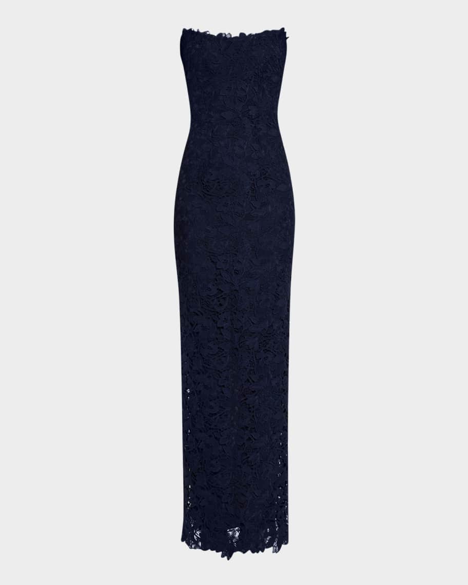 Monique Lhuillier Strapless Lace Column Gown | Neiman Marcus