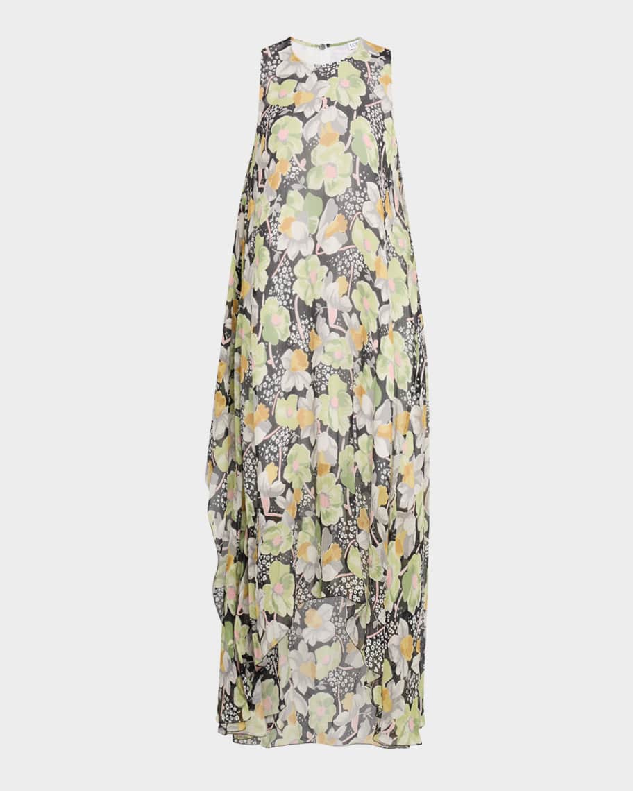 Loewe Flower Chiffon High-Low Dress | Neiman Marcus