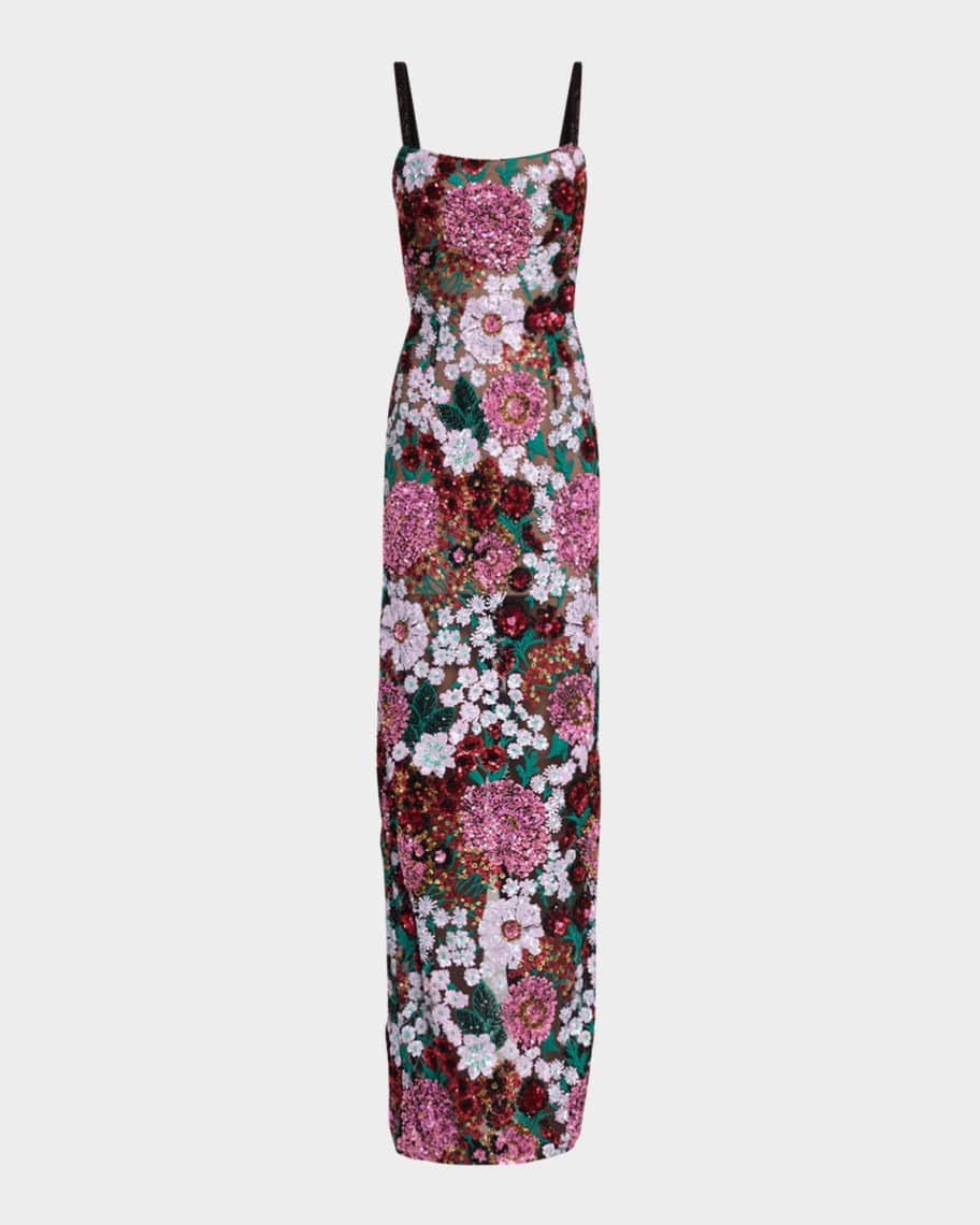 Bronx and Banco Dahlia Floral Sequin Column Gown | Neiman Marcus