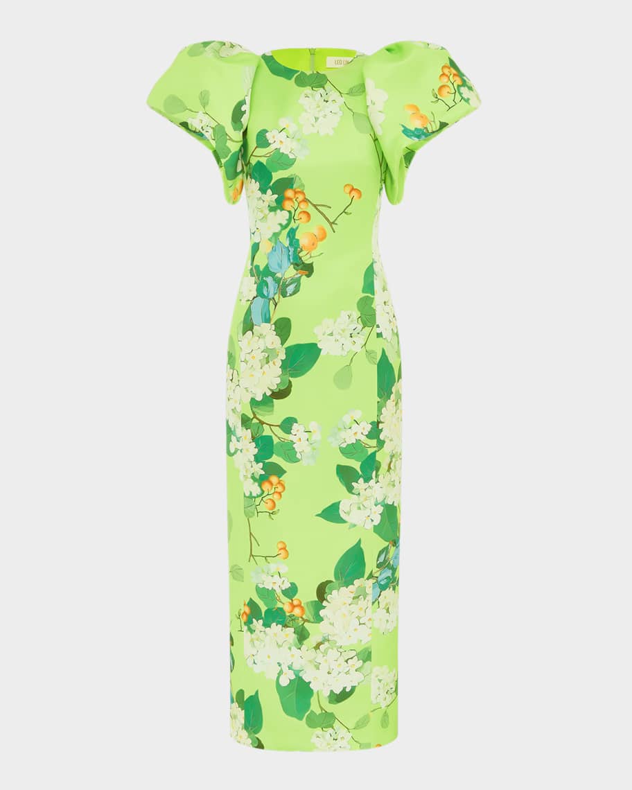 LEO LIN Lucinda Puff-Sleeve Column Maxi Dress | Neiman Marcus