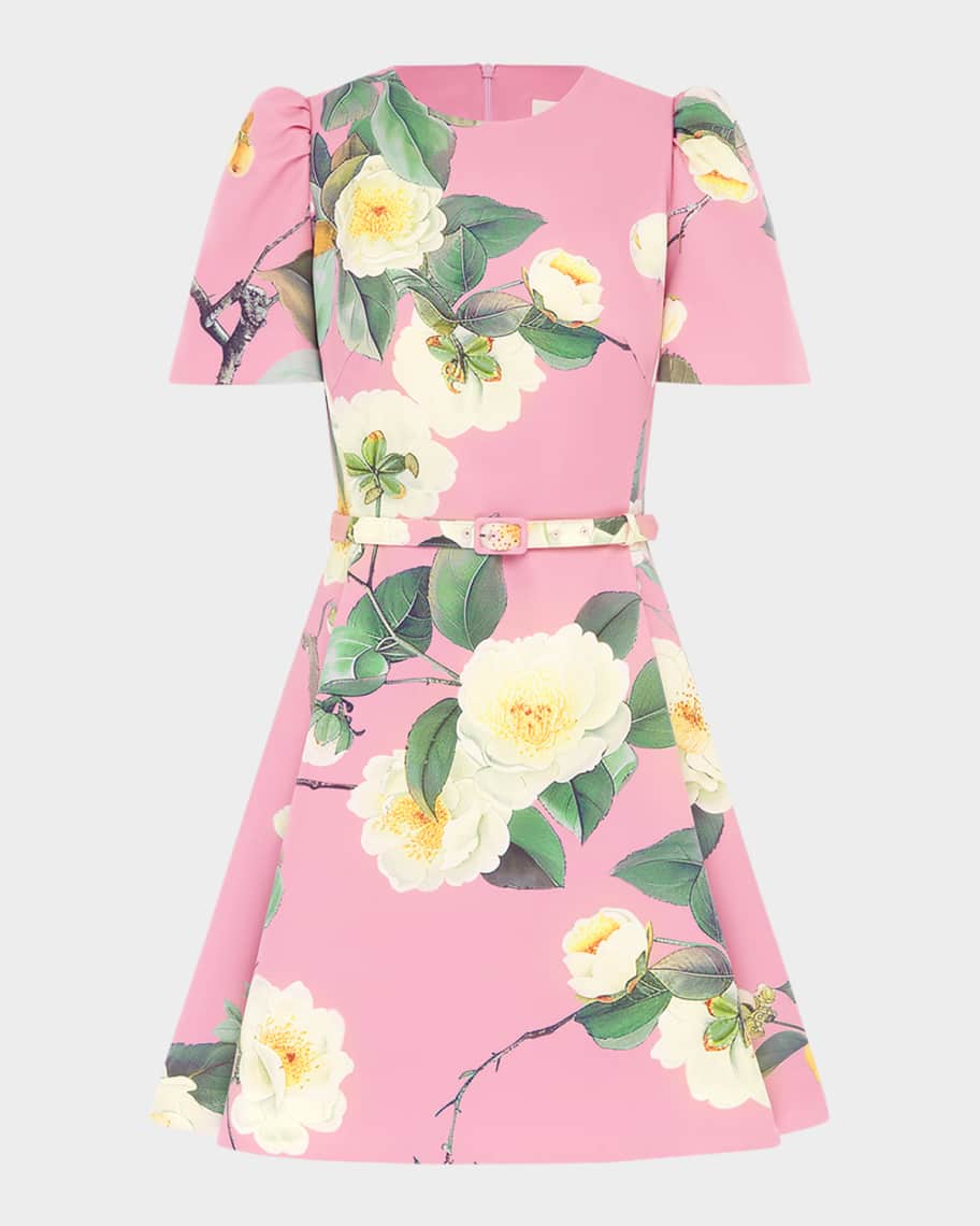 LEO LIN Elyse Floral-Print Belted Mini Dress | Neiman Marcus