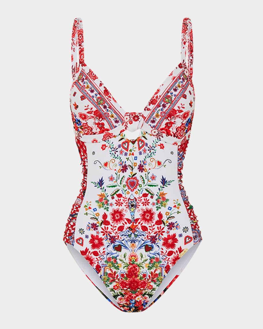 Camilla Faith, Luck & Justice Knot Front Panelled One-Piece Swimsuit | Neiman Marcus