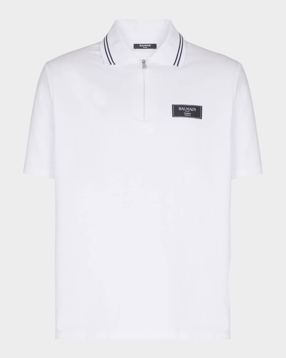 Balmain Men's Monogram Zip Polo Shirt | Neiman Marcus