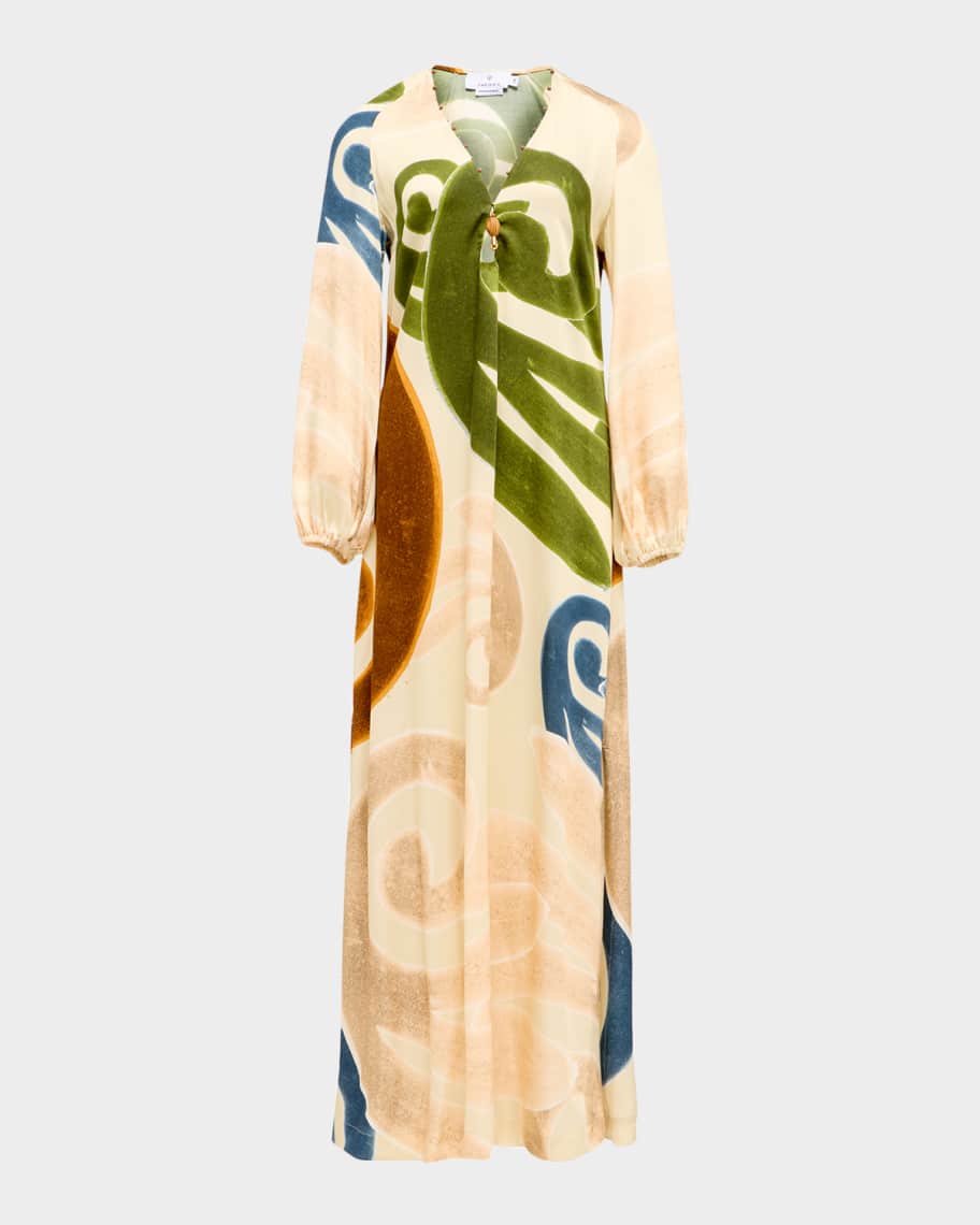 THEMIS Z Ellie Embellished Abstract-Print Maxi Dress | Neiman Marcus