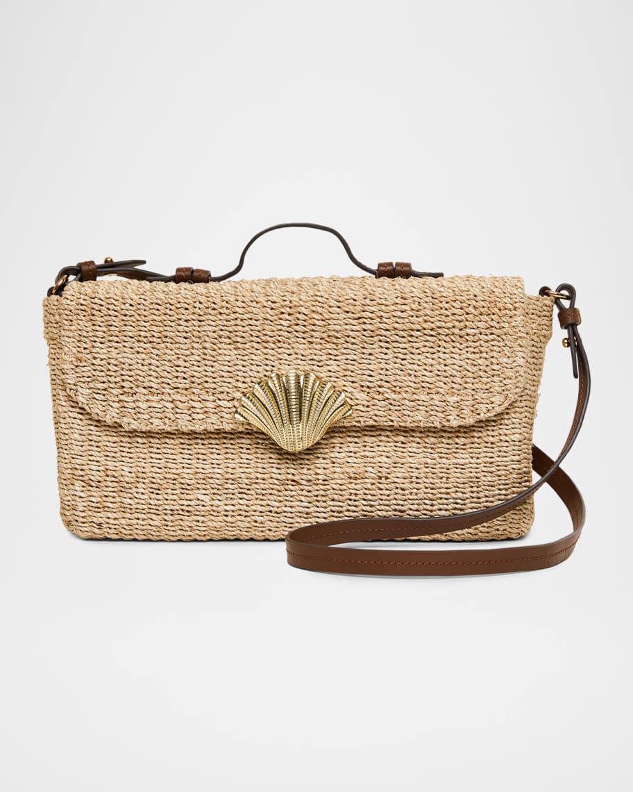 POOLSIDE The Harper Shell Straw Top-Handle Bag | Neiman Marcus
