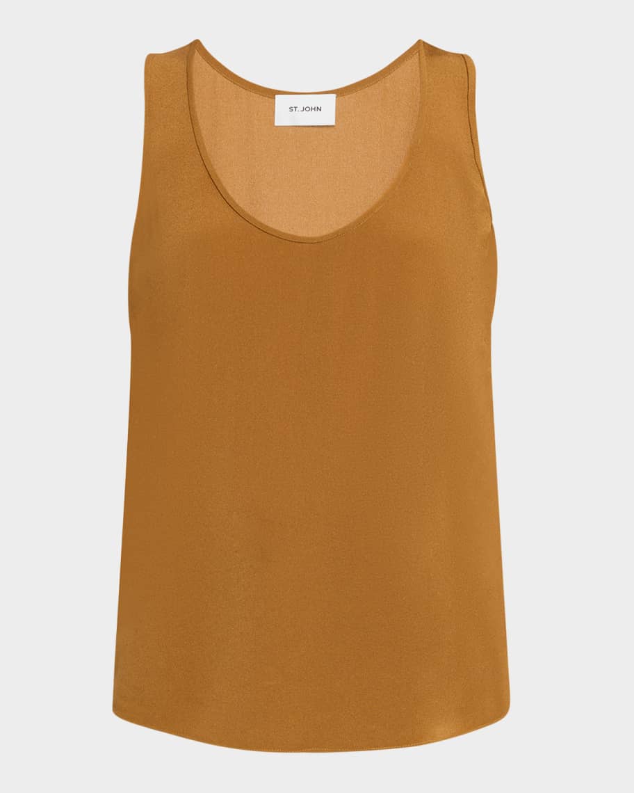 St. John Scoop-Neck Silk Crepe Georgette Tank Top | Neiman Marcus