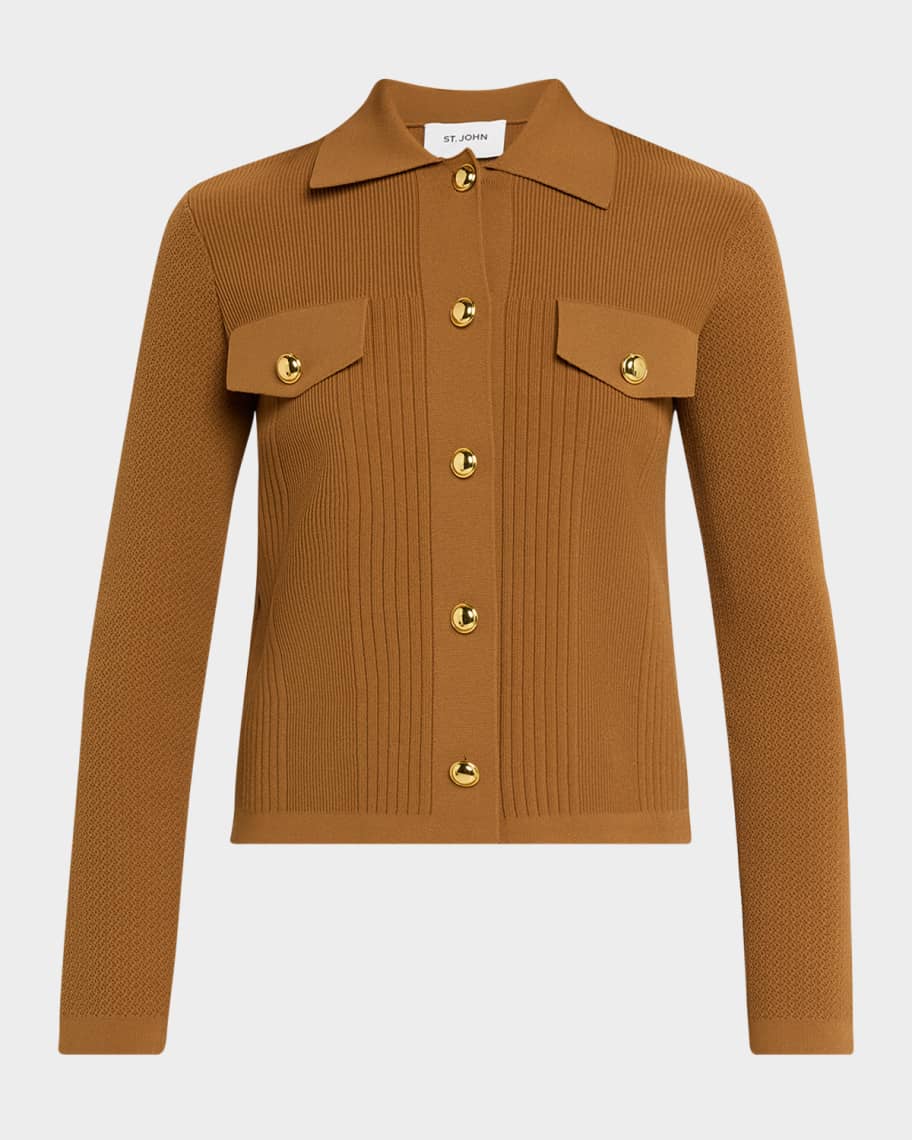 St. John Mixed Flatback Rib-Knit Jacket | Neiman Marcus