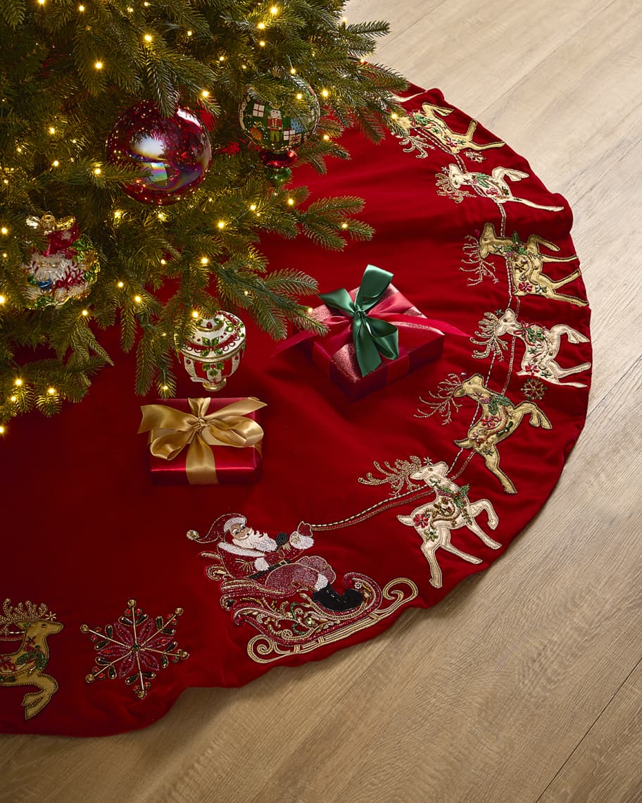 Neiman Marcus 54" Classic Christmas Santa and Reindeer Tree Skirt ...
