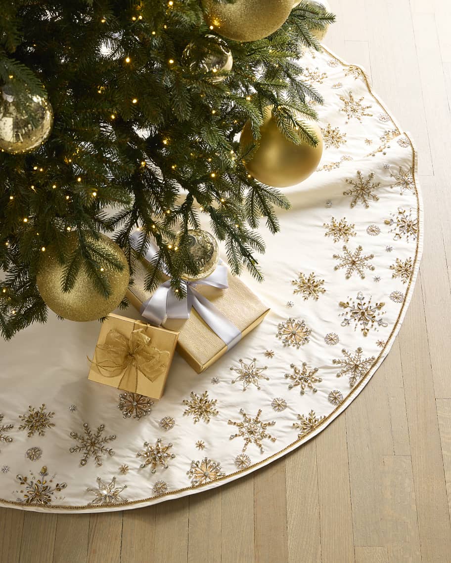 Neiman Marcus Beaded Silver and Gold Snowflake 54" Tree Skirt | Neiman ...