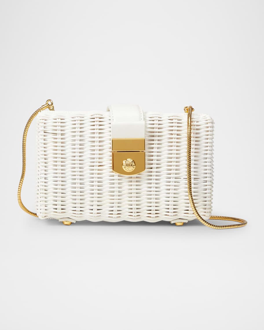 Veronica Beard Lock Box Rattan Clutch Bag | Neiman Marcus
