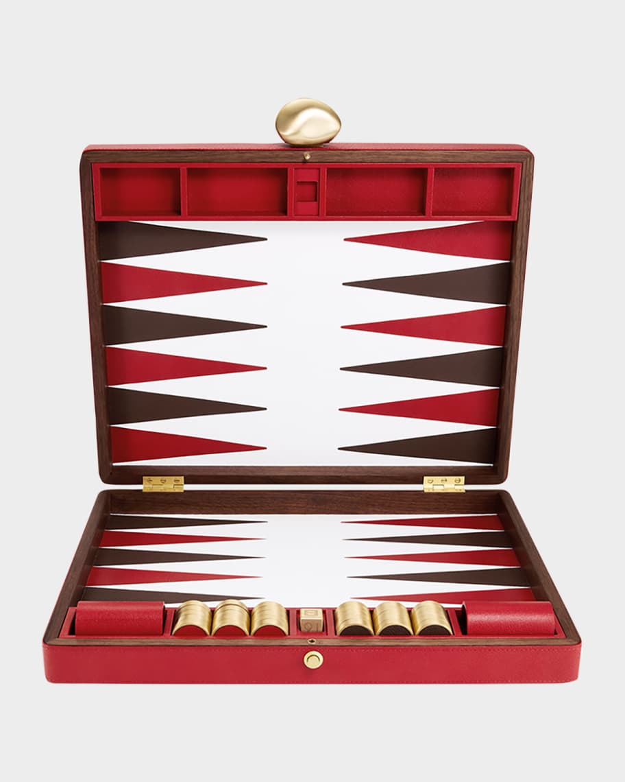 Assouline Pebble Leather Backgammon Set | Neiman Marcus
