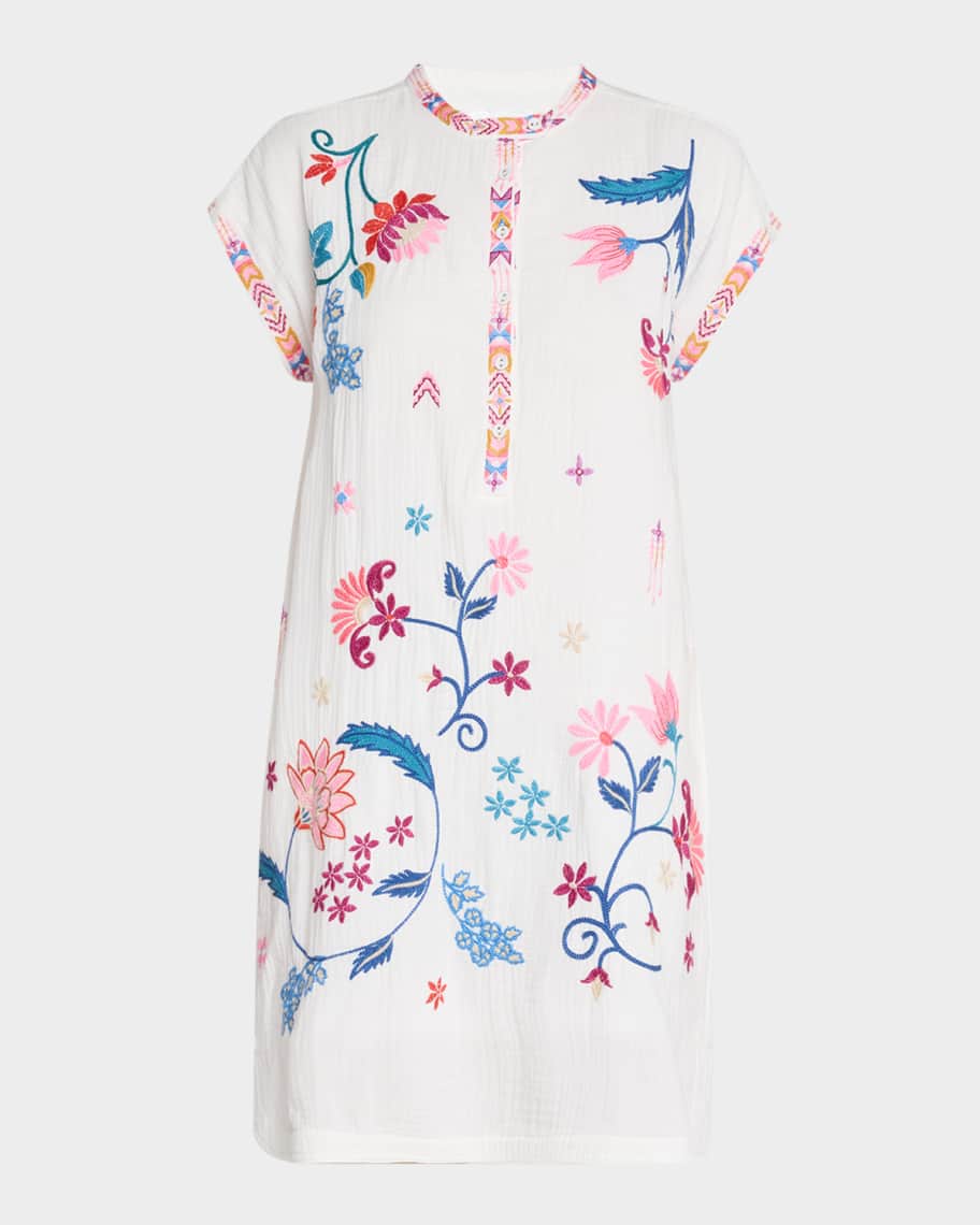 Johnny Was Mishti Embroidered Cotton Gauze Mini Dress | Neiman Marcus
