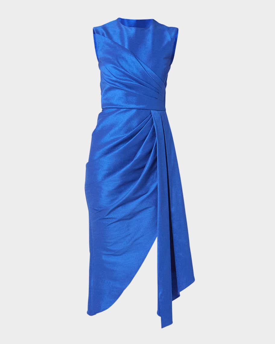 Shoshanna Colony Sleeveless Draped High-Low Midi Dress | Neiman Marcus