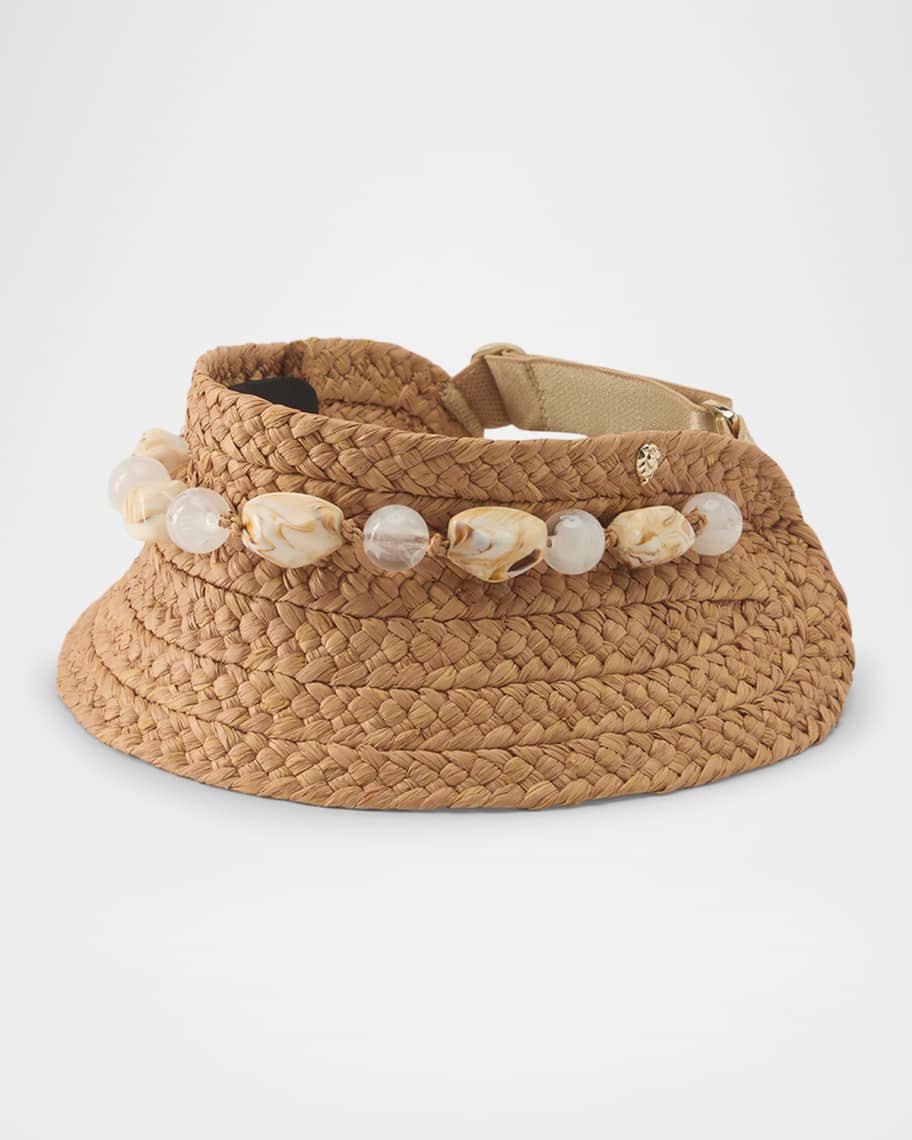 Helen Kaminski Nyla Packable Pebble Braided Raffia Visor | Neiman Marcus