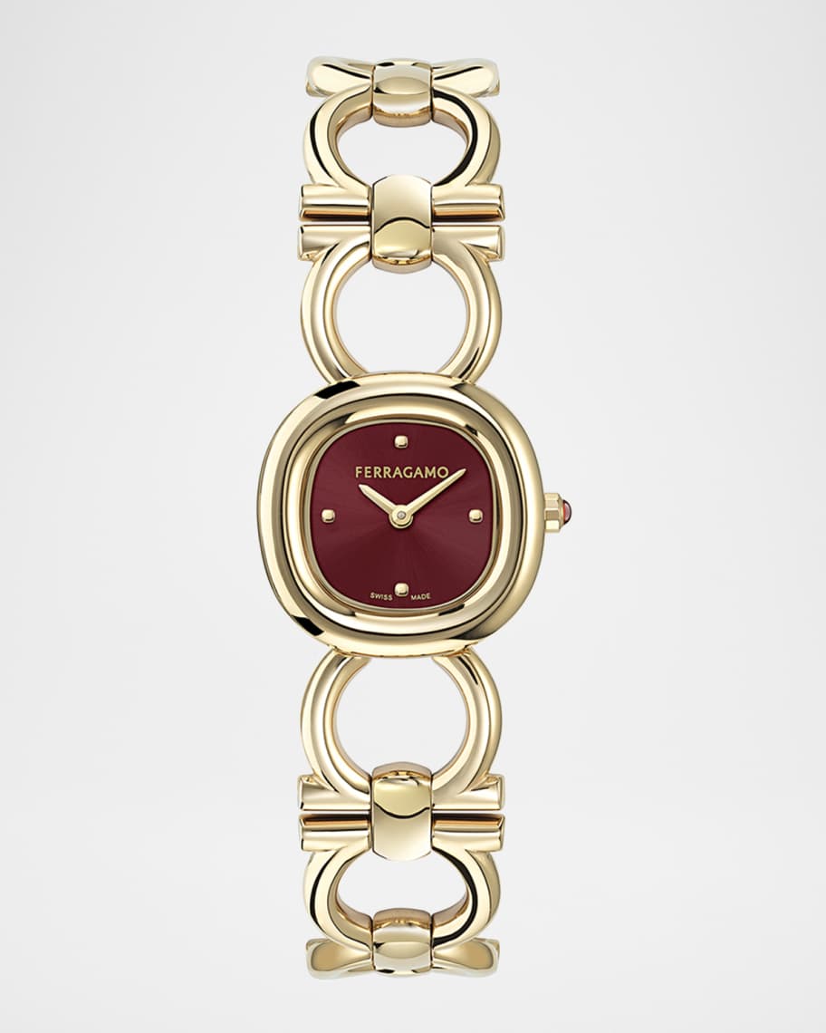 Ferragamo Double Gancini 25MM IP Yellow Gold Bracelet Watch | Neiman Marcus
