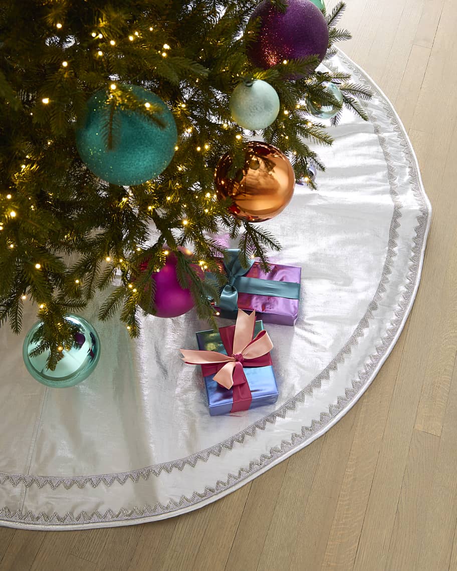 D. Stevens Art Deco Metallic Dupion 64" Tree Skirt, Silver | Neiman Marcus