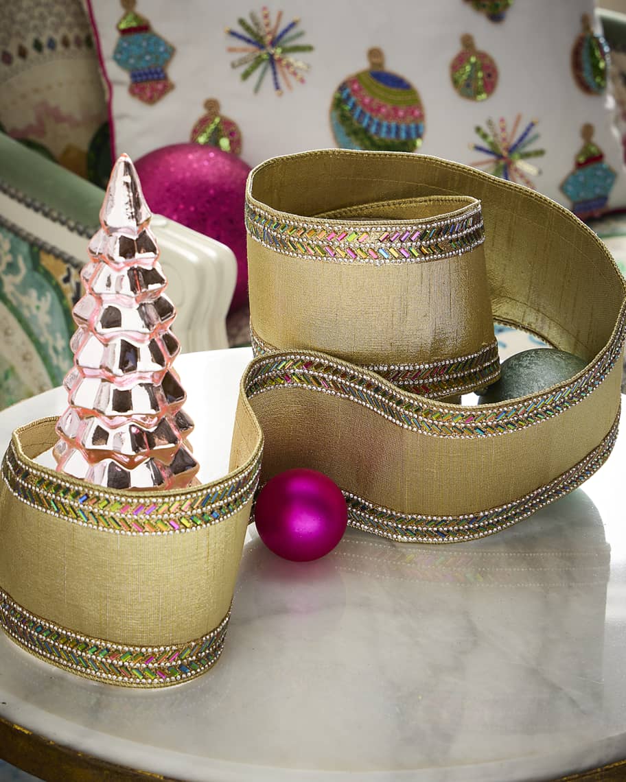 D. Stevens Iris Herringbone Rhinestone Metallic Dupion Ribbon, 4" x 5 ...