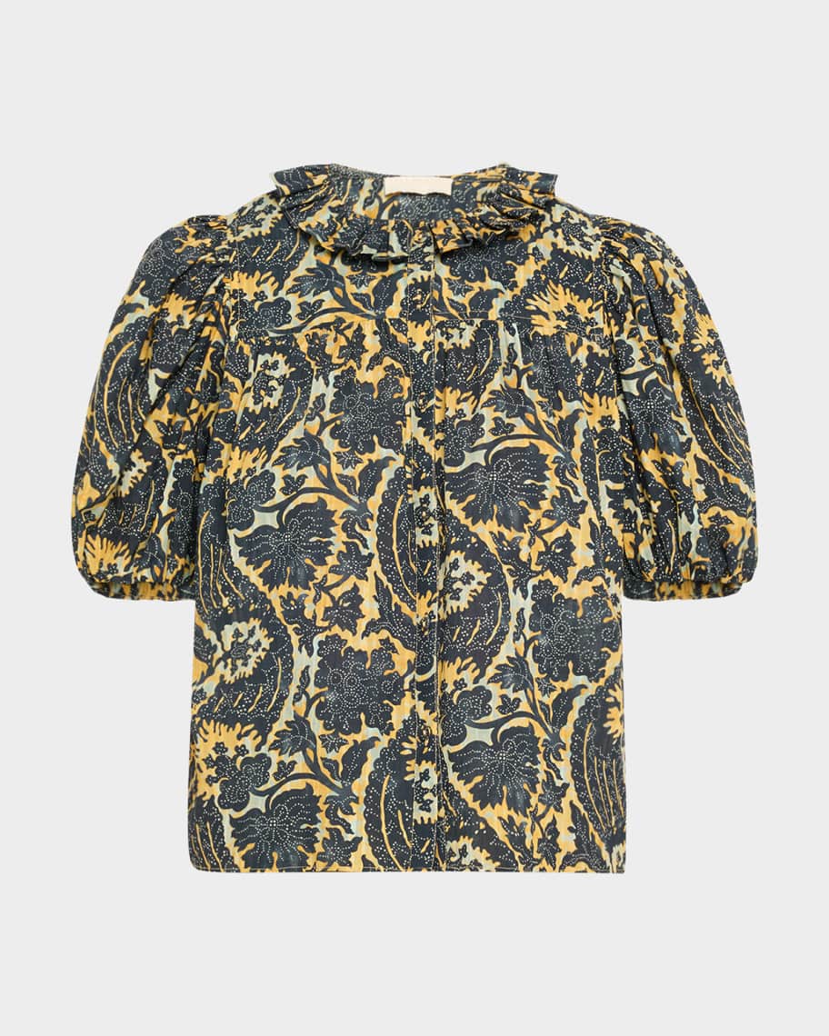 Ulla Johnson Amari Ruffle Short-Sleeve Blouse | Neiman Marcus