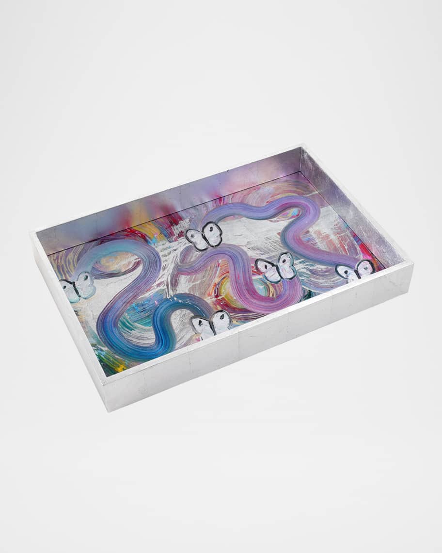 Hunt Slonem Butterfly Ribbon Silver Leaf Vanity Tray | Neiman Marcus