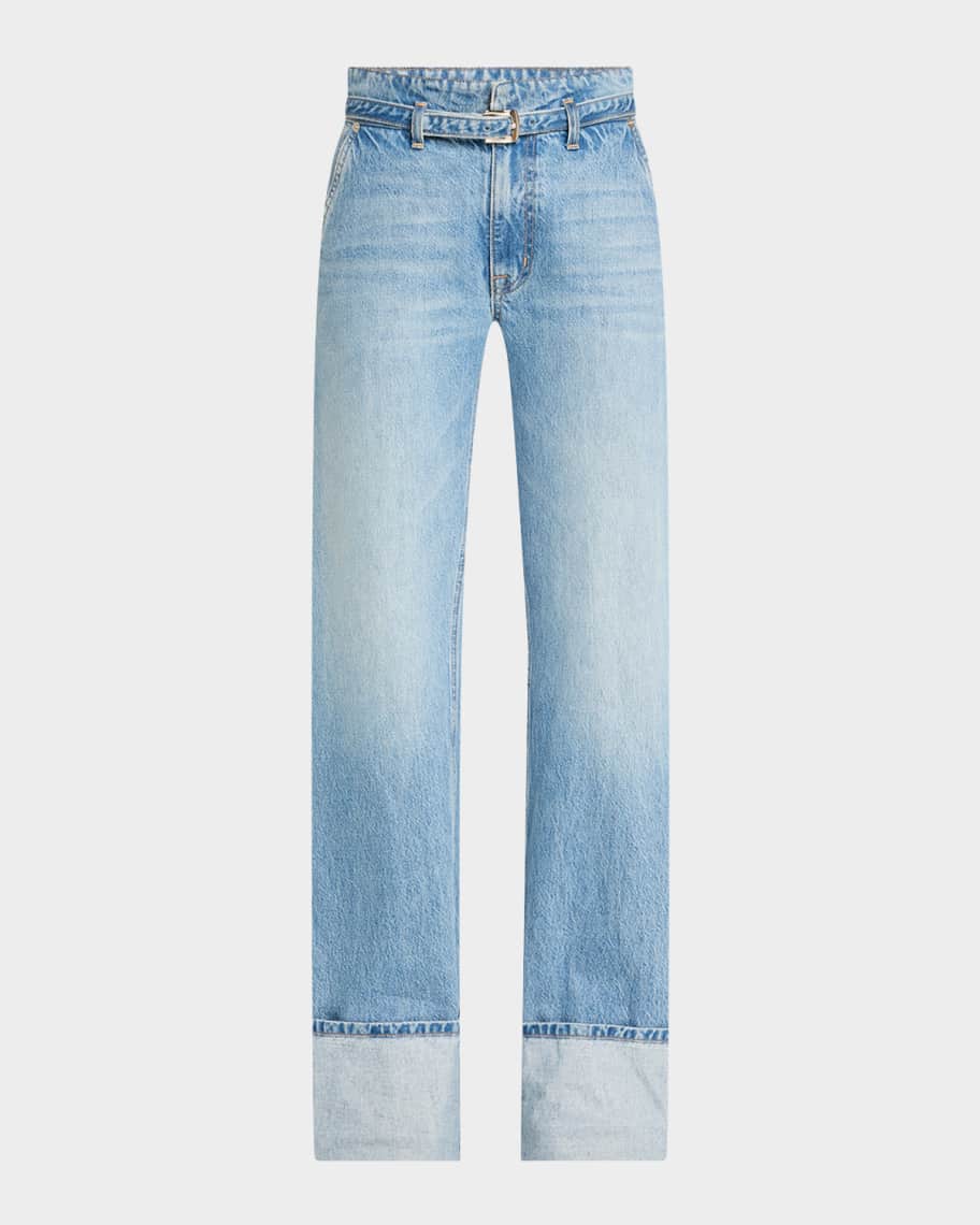 Brandon Maxwell Alexa Belted Wide-Leg Cuffed Jeans | Neiman Marcus