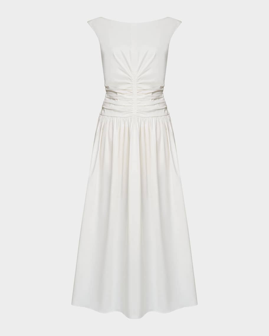 Et Ochs Imani Ruched Cotton Poplin Midi Dress | Neiman Marcus