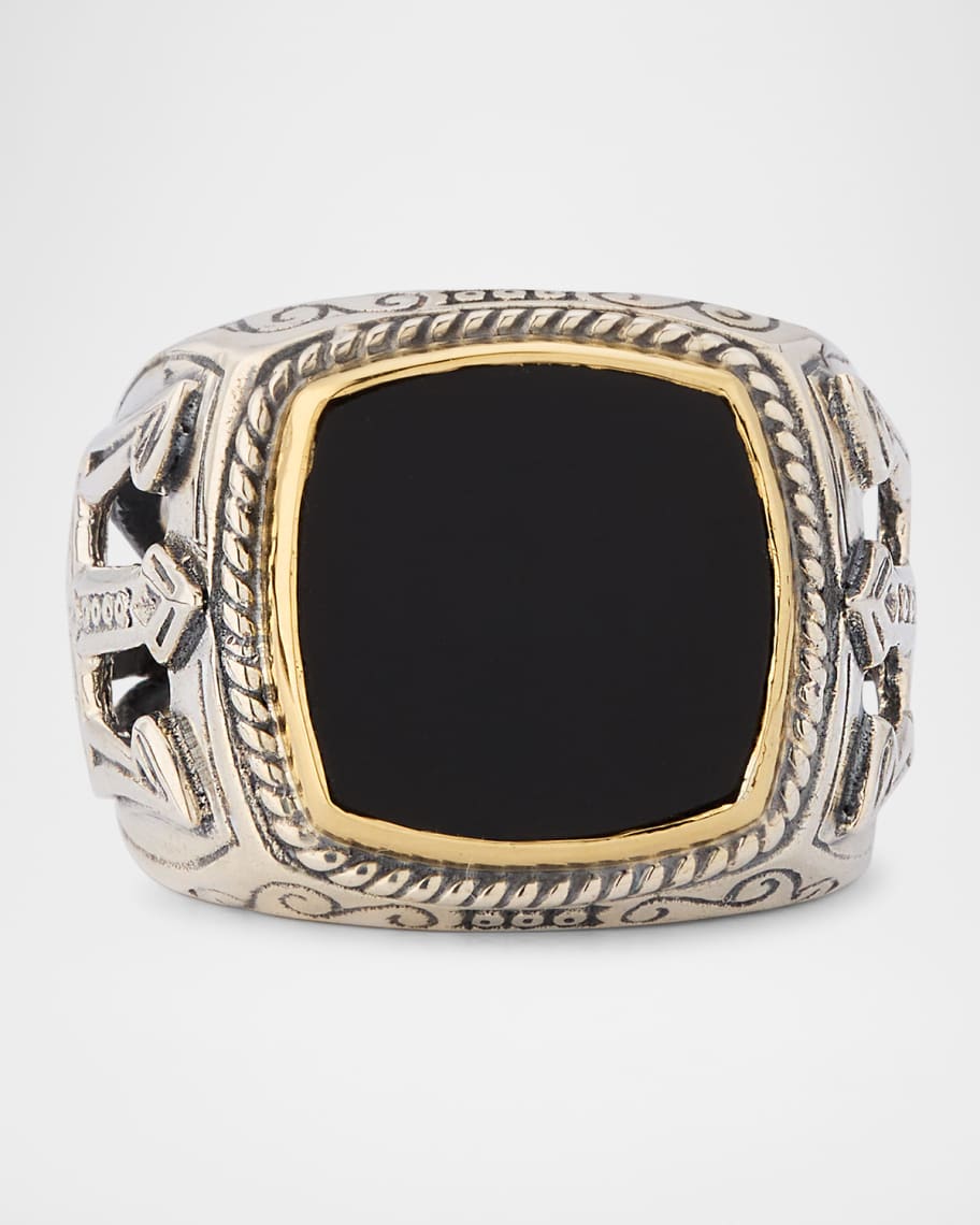 Konstantino Men's Sterling Silver and 18K Gold Black Onyx Signet Ring ...