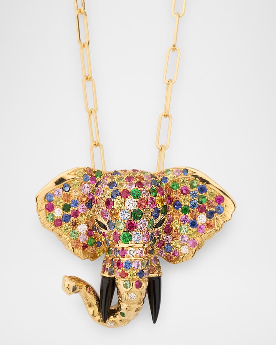 Goshwara Ark 18K Yellow Gold Diamond, Multi Sapphire and Onyx Elephant ...