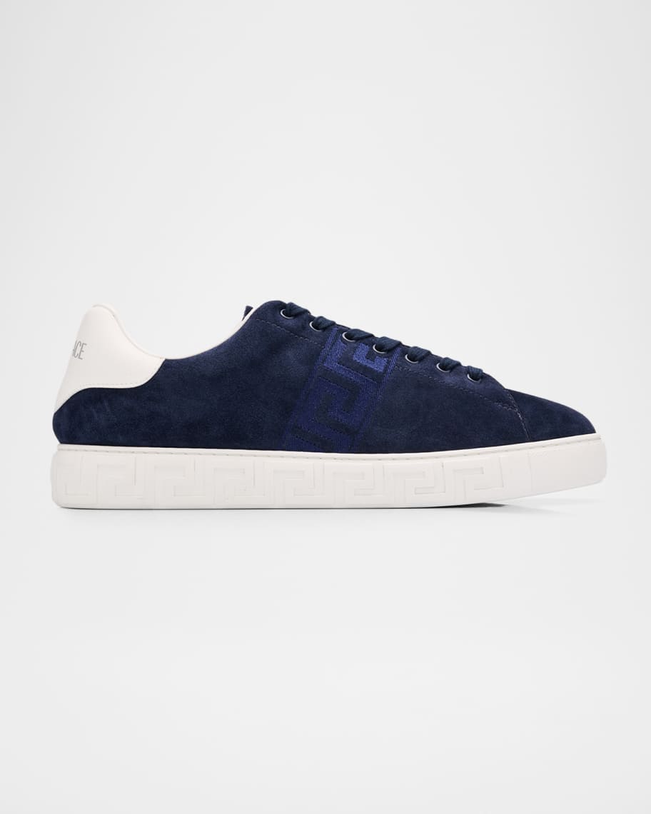 Versace Men's La Greca Greek Key Suede Low-Top Sneakers | Neiman Marcus