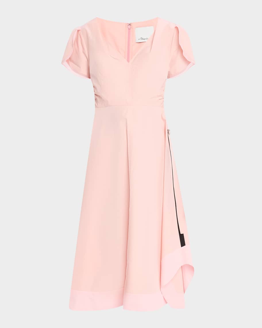 3.1 Phillip Lim V-Neck Tulip-Sleeve Midi Dress | Neiman Marcus