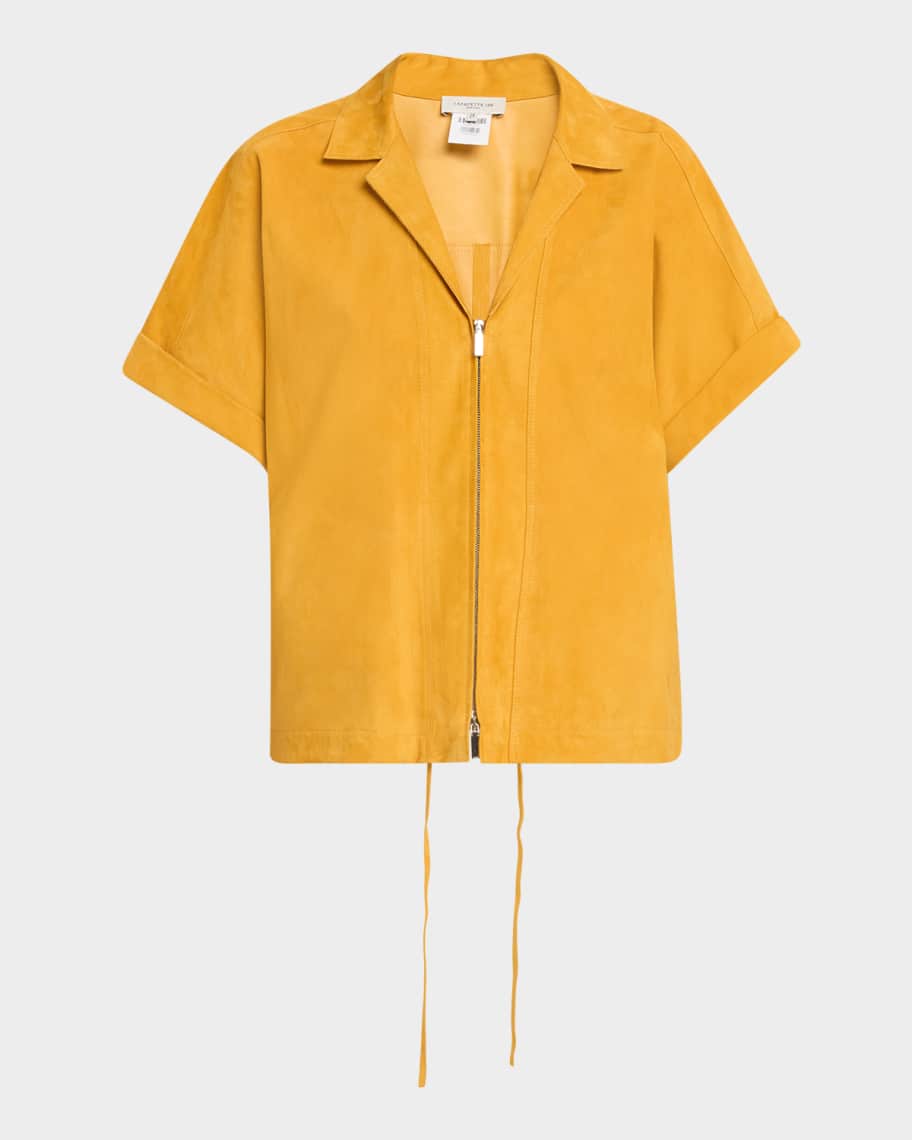Lafayette 148 New York Zip-Front Suede Blouse | Neiman Marcus
