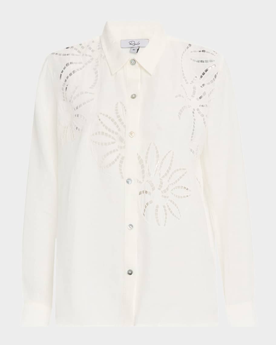 Rails Samar Floral Eyelet-Embroidered Linen Shirt | Neiman Marcus