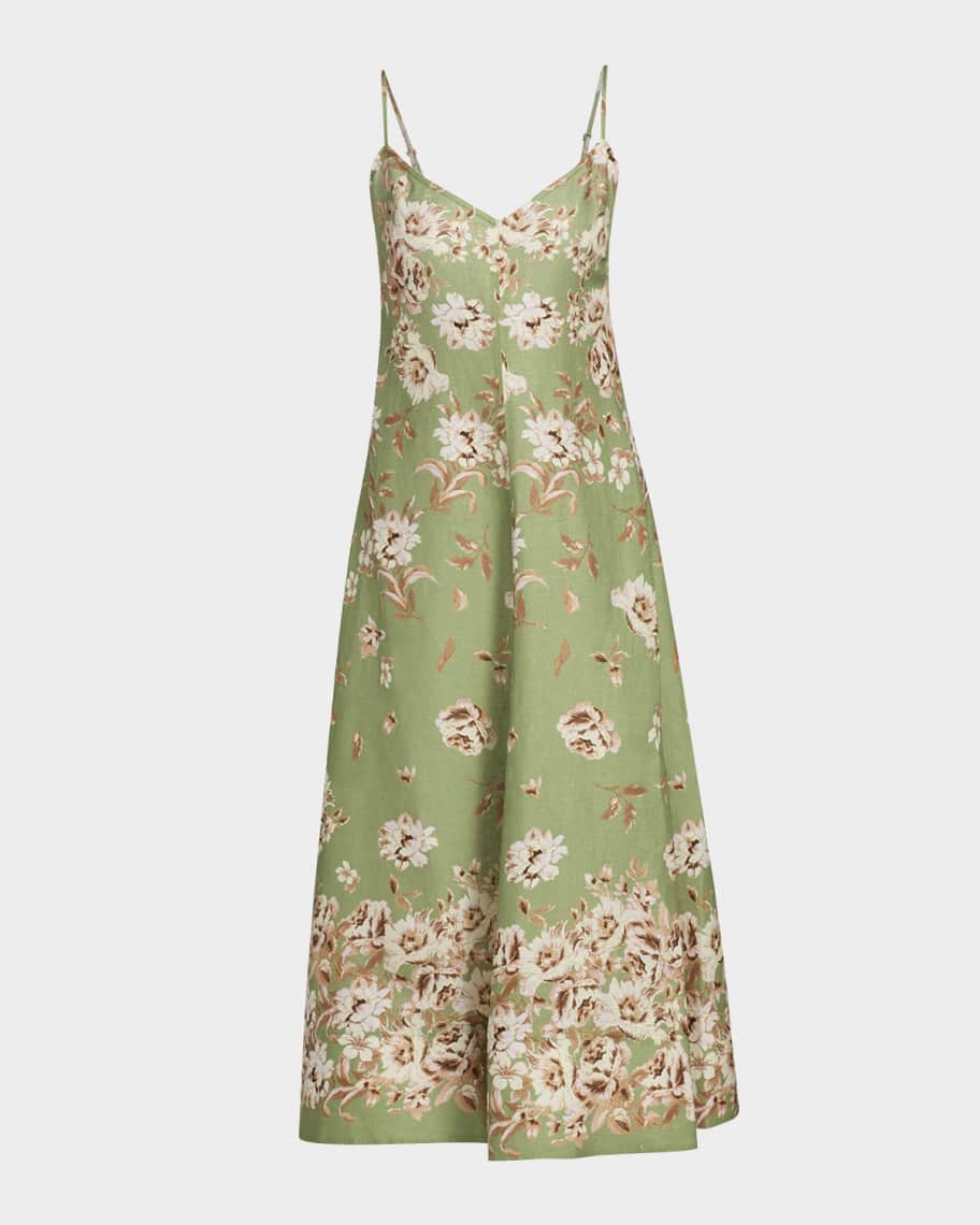 Cara Cara Mae Floral Linen Midi Dress | Neiman Marcus