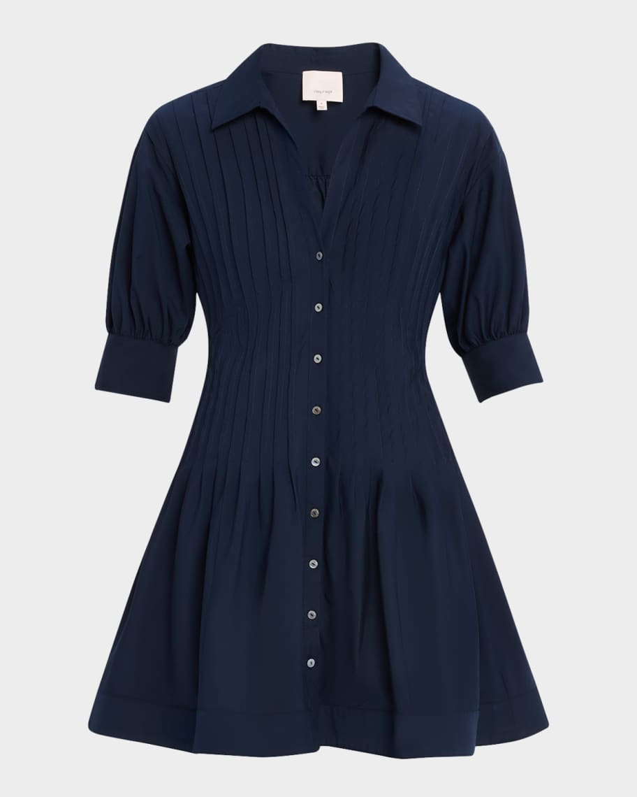Cinq a Sept Monty Pleated Puff-Sleeve Dress | Neiman Marcus