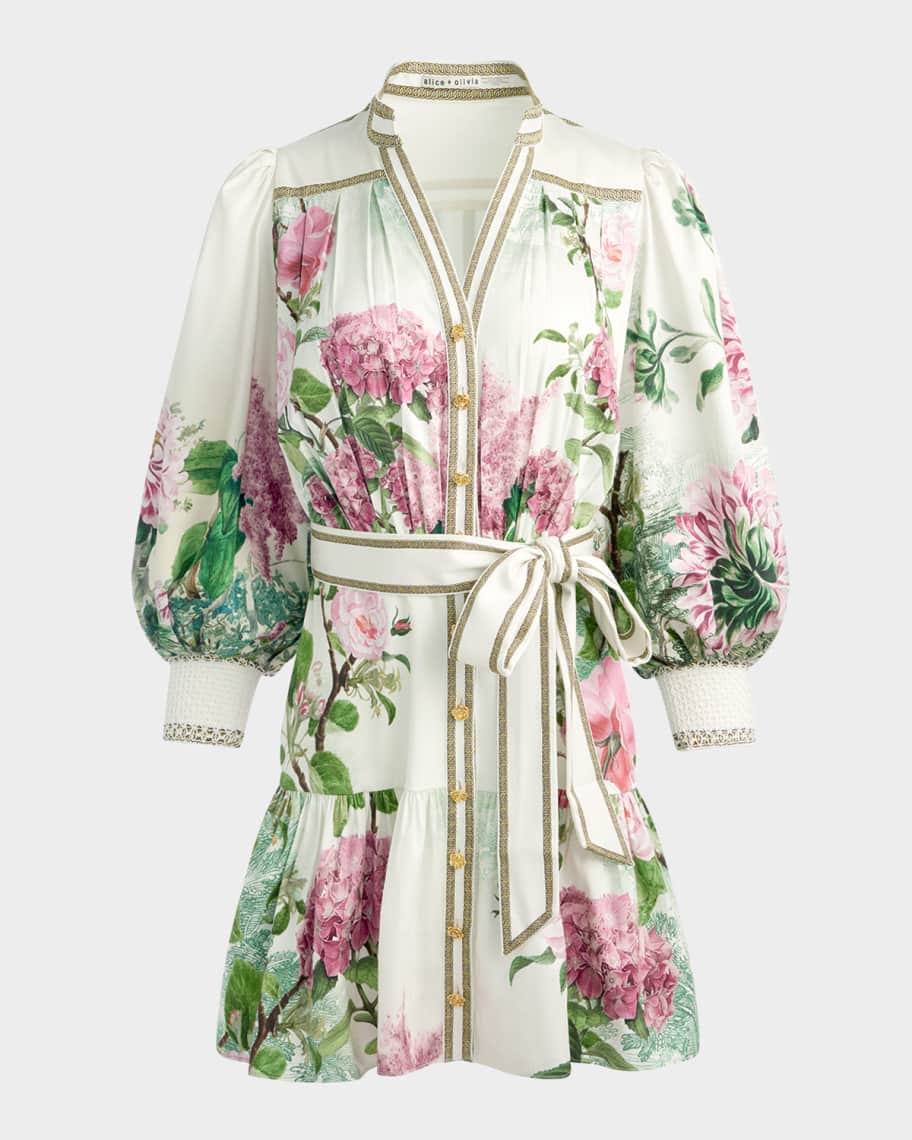 ALICE + OLIVIA Cora Voluminous Tiered Mini Shirtdress | Neiman Marcus