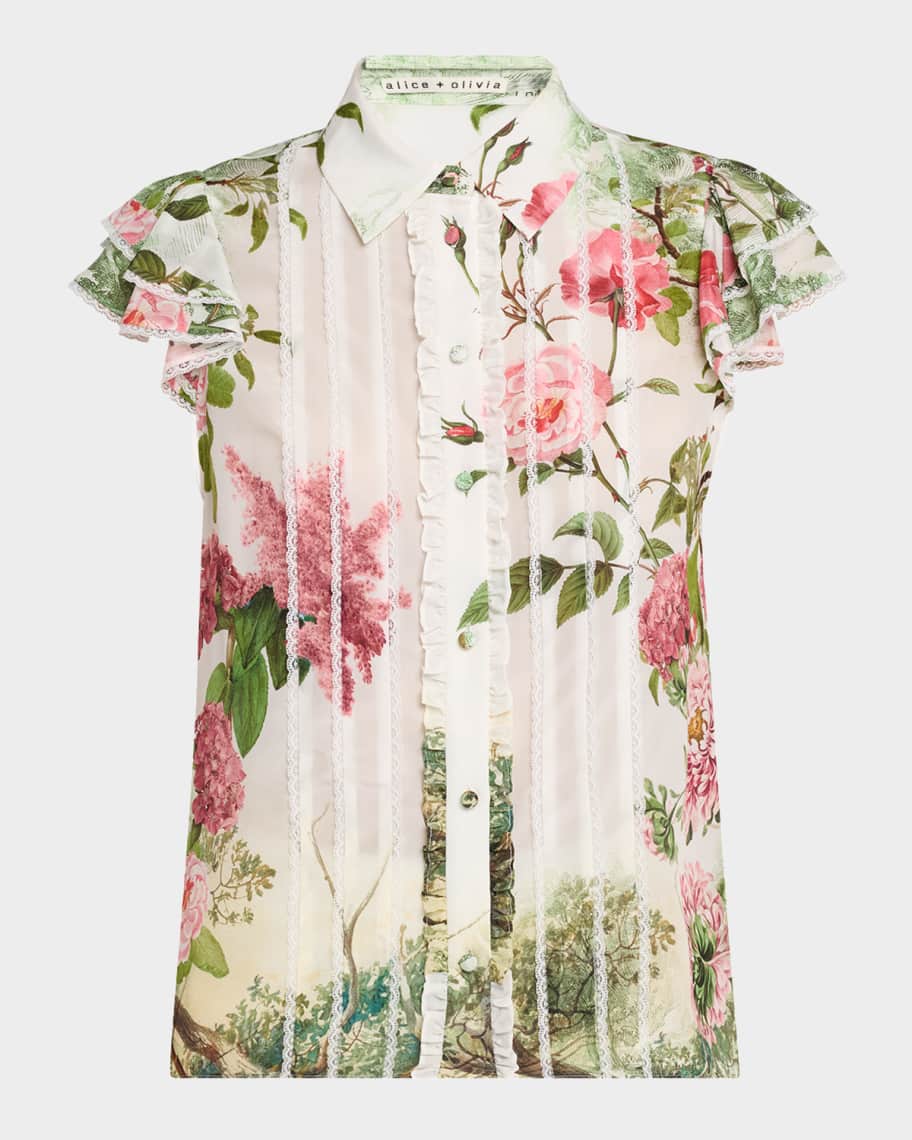 Alice + Olivia Rose Whisper Minda Button-Front Blouse | Neiman Marcus