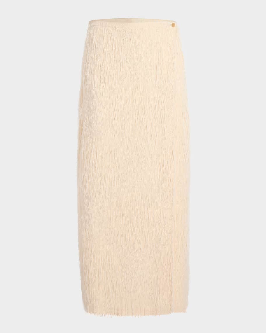 Khaite Quinn Fringe Knit Ankle Wrap Skirt | Neiman Marcus
