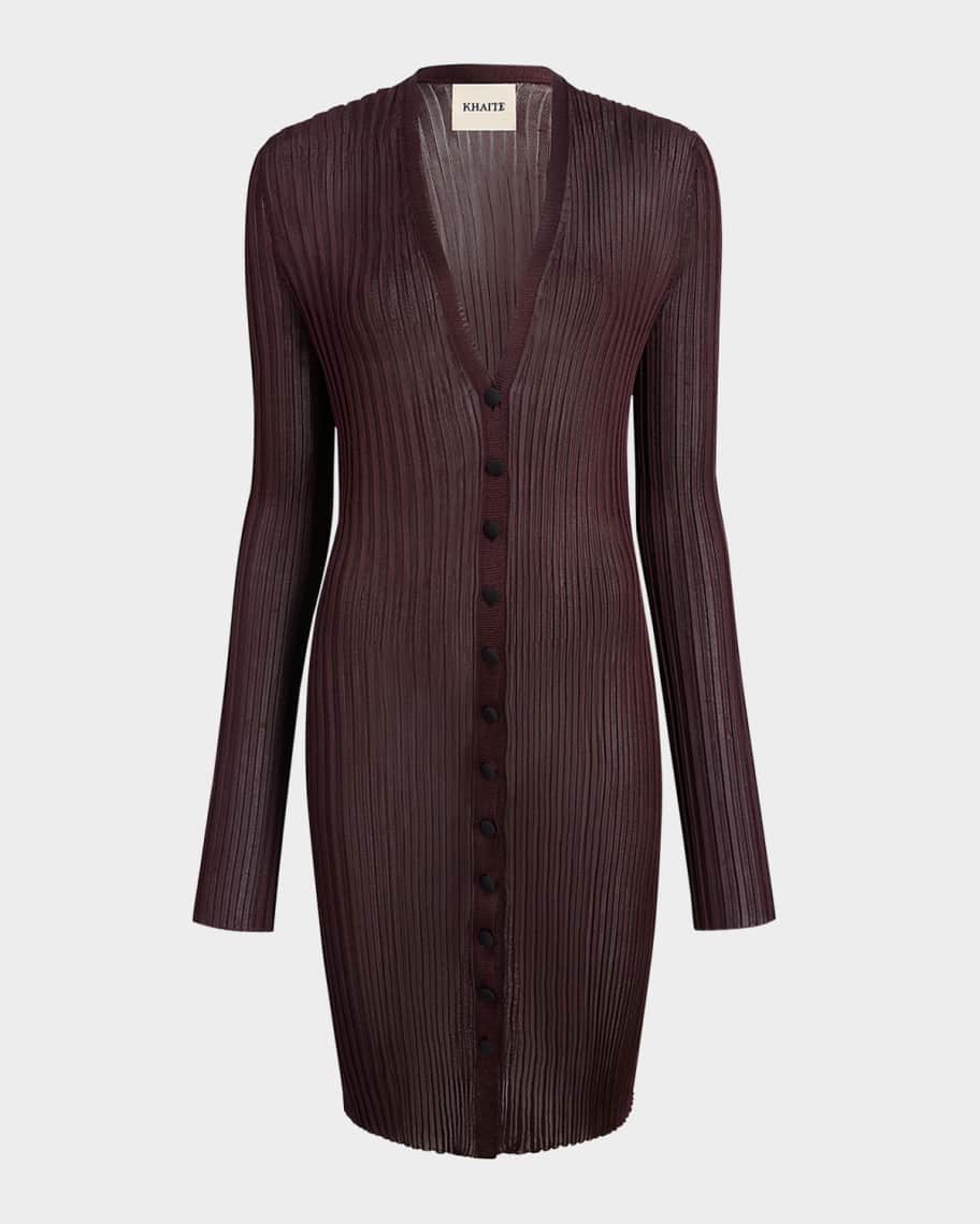 Khaite Ramon Wide Rib V-Neck Long Cardigan | Neiman Marcus